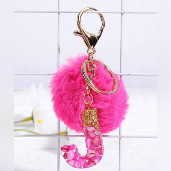 Accessories | Letter J Keychain In Pink With Marbles Inside And Gold ...